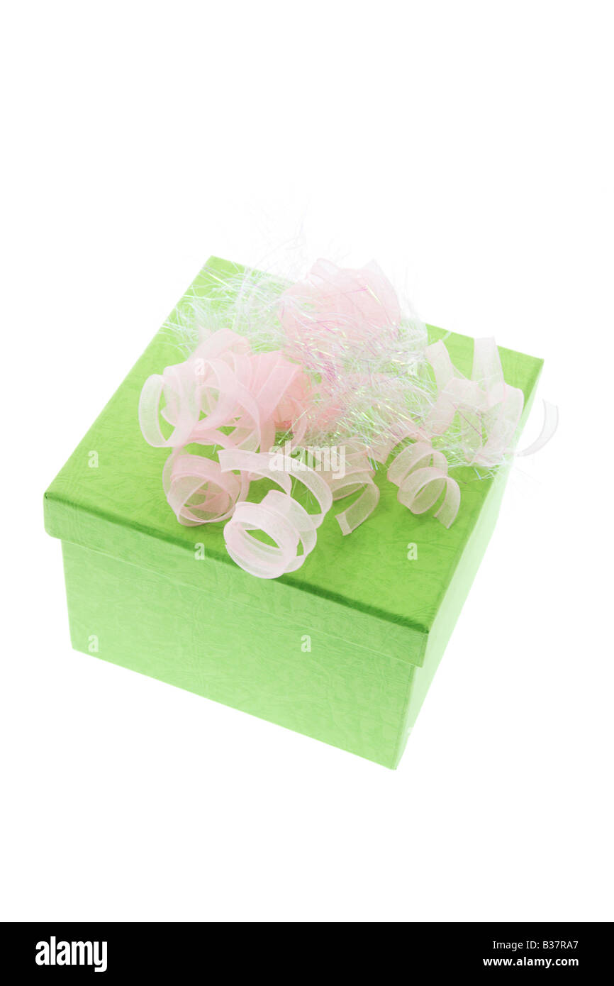 Green Gift Box with Curling Ribbon Stock Photo - Alamy