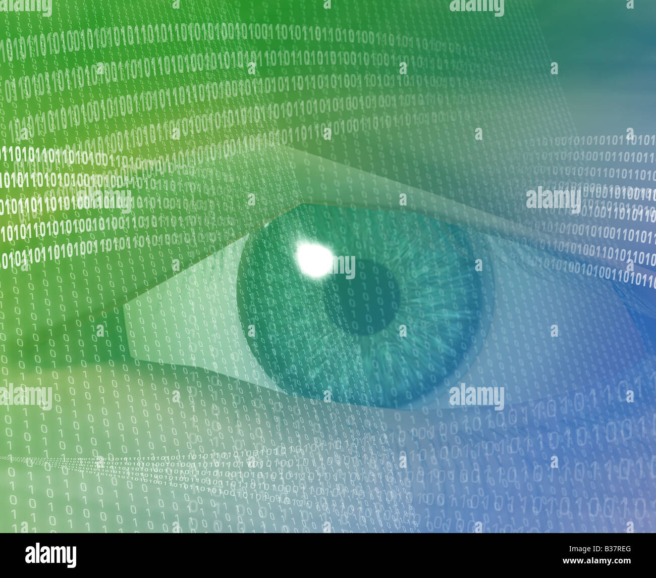 Eye viewing electronic information Green background digits Stock Photo ...