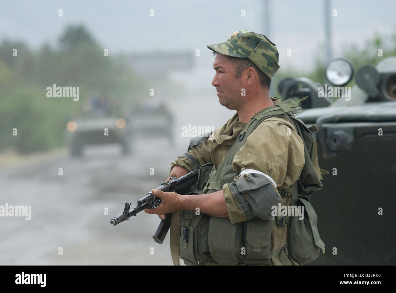 An ethnic Russian soldier with a Kalashnikov ak-47 rifle during the ...