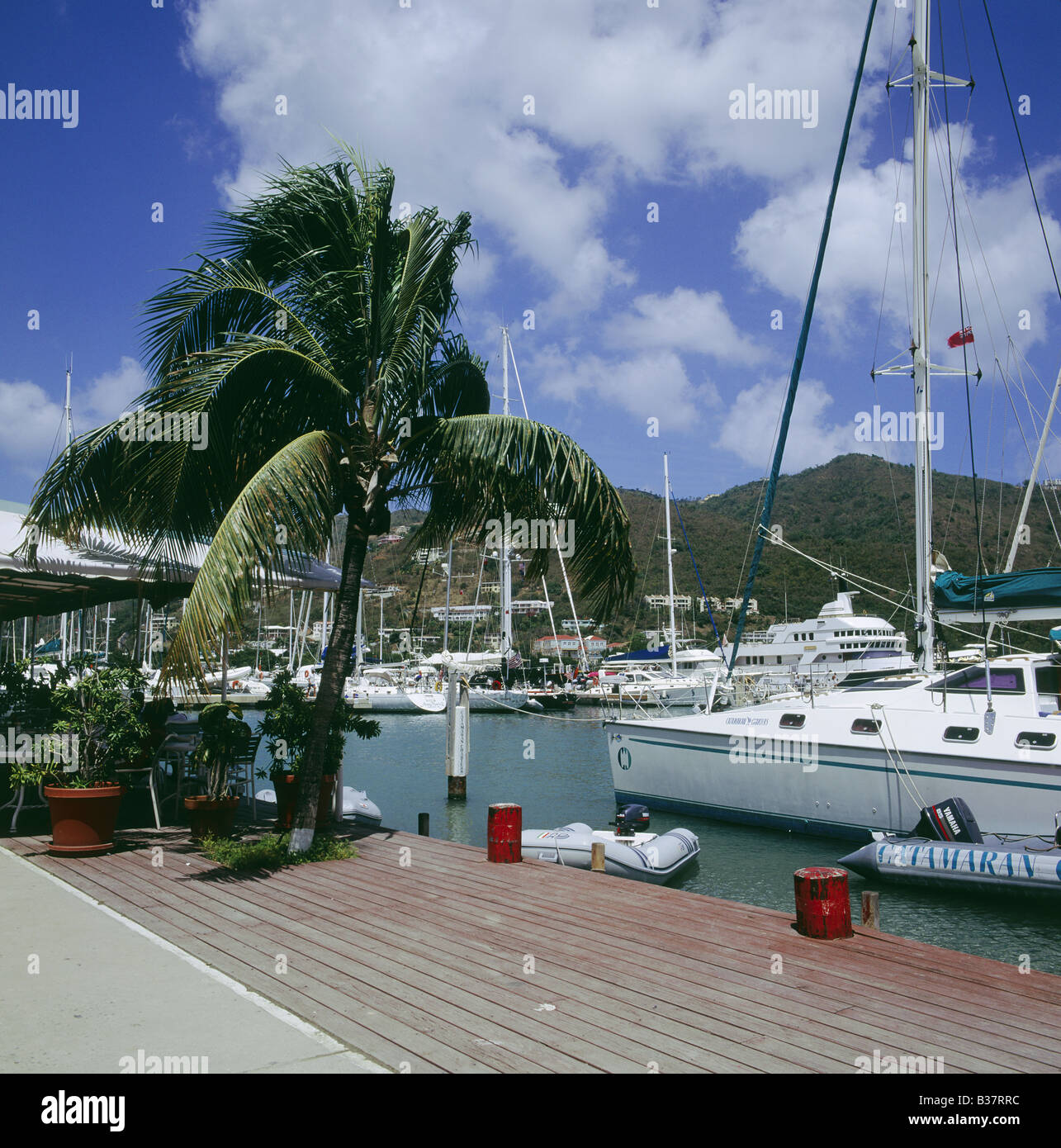 British Virgin Islands Village Cay Marina Yachts moored at jettys ...