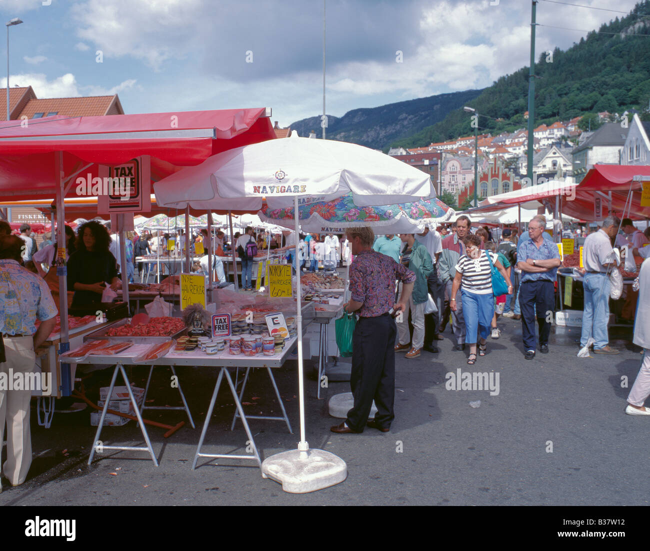 General view of the fish market, Torget, Bergen, Hordaland, Norway ...