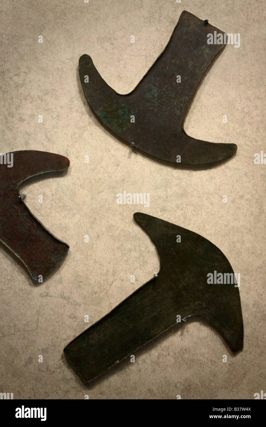 Aztec copper axe heads on display at the National Museum of ...
