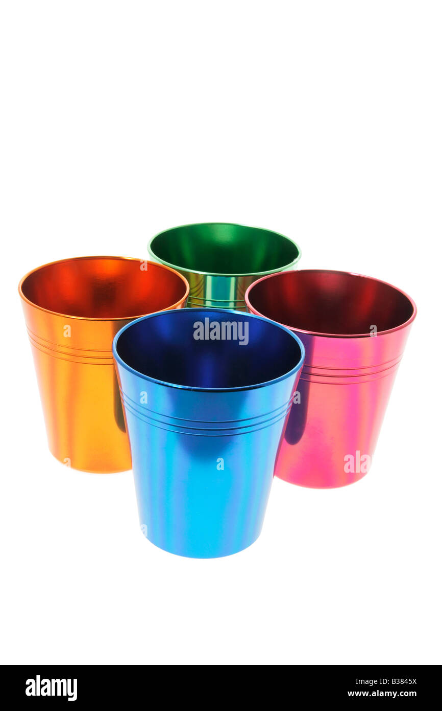 Colored Tin Cups Stock Photo - Alamy