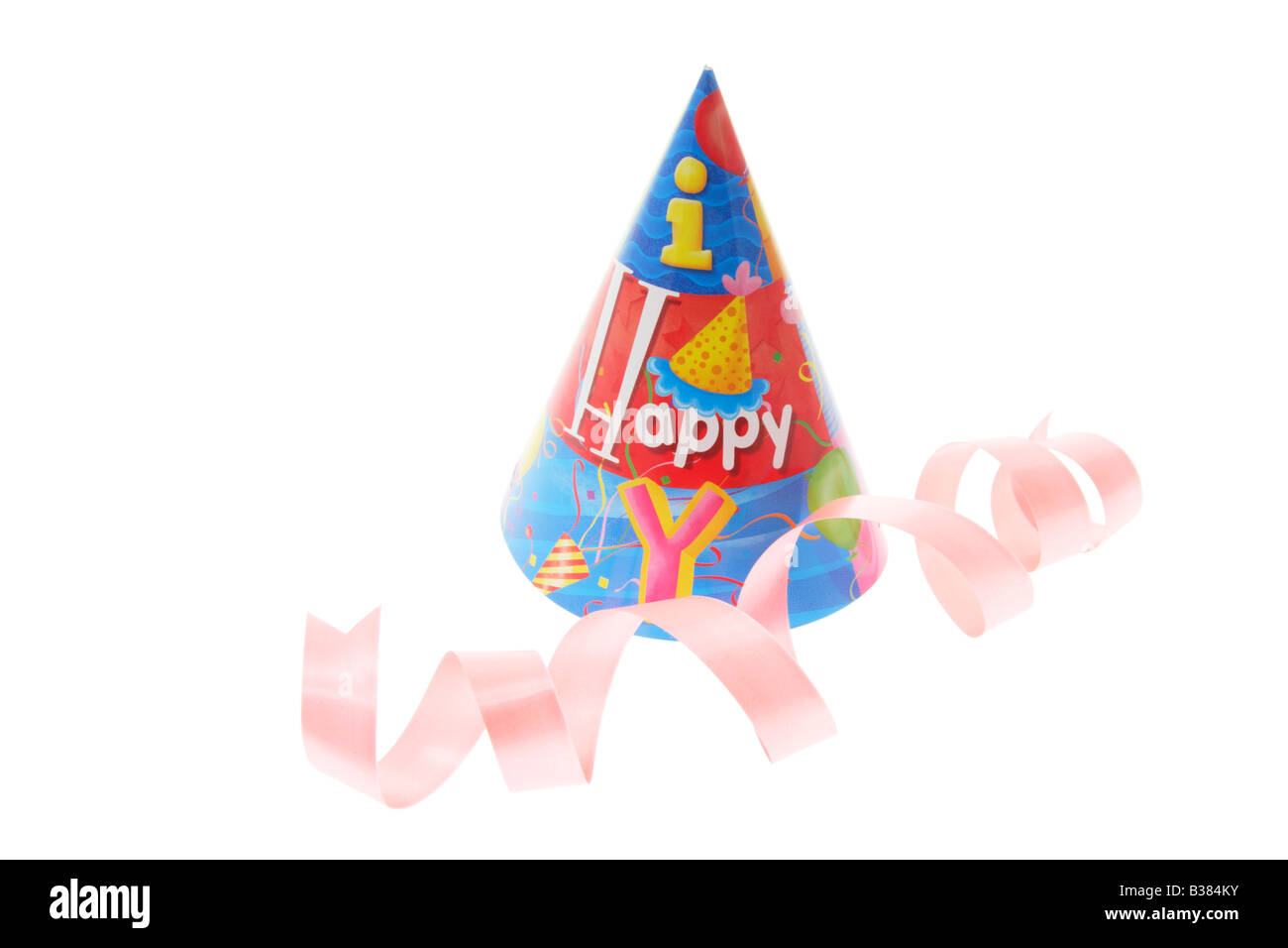 Party Hat with Curling Ribbon Stock Photo - Alamy
