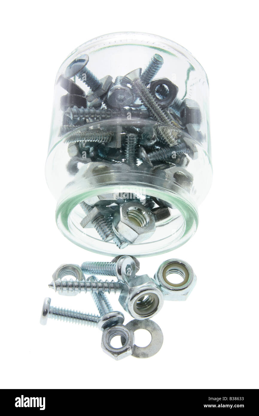 Glass Jar with Nuts and Bolts Stock Photo - Alamy