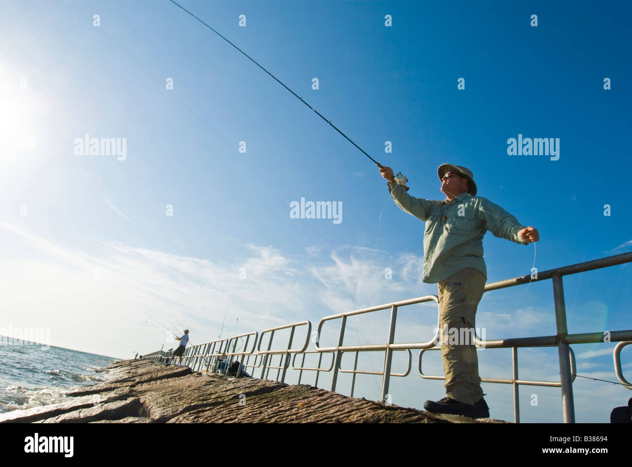 Fly fishing off the Packery Channel jetty on Mustang Island Texas Gulf ...
