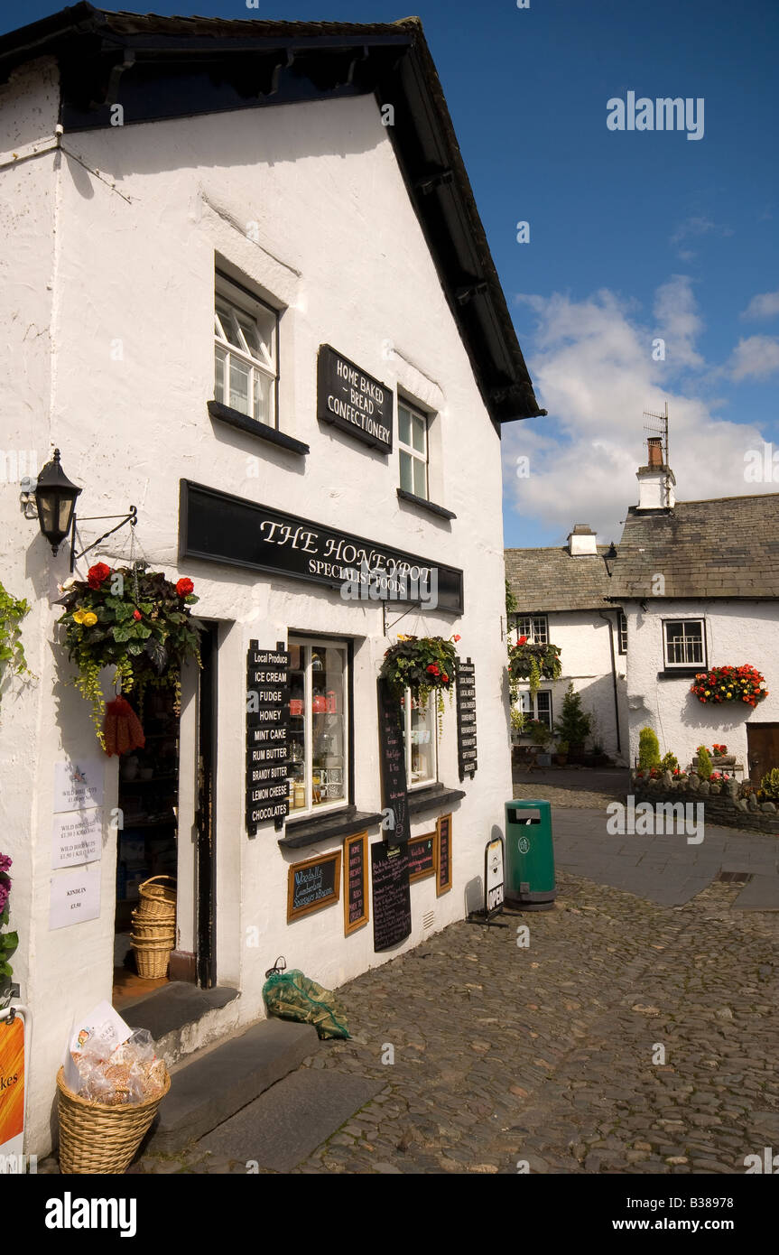 Local shop store in summer Hawkshead Village The Lake District Cumbria ...