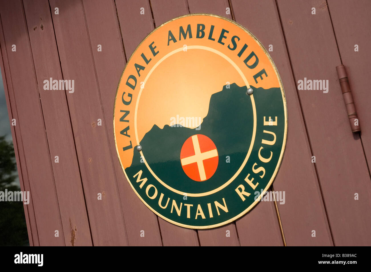 Mountain Rescue sign close up Cumbria England UK United Kingdom GB ...