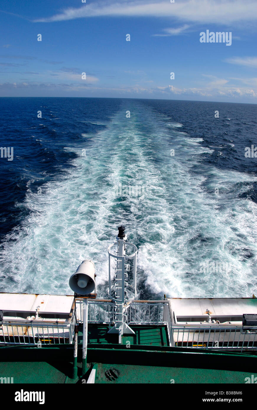 Ships wake behind a cross channel ferry travelling between France and ...