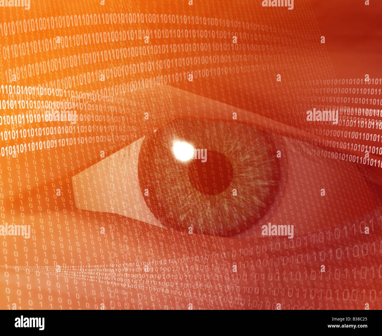 Eye viewing electronic information Orange background digits Stock Photo ...