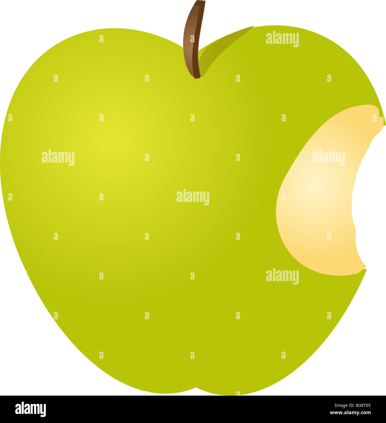 Eaten green apple with a bite isometric illustration Stock Photo - Alamy
