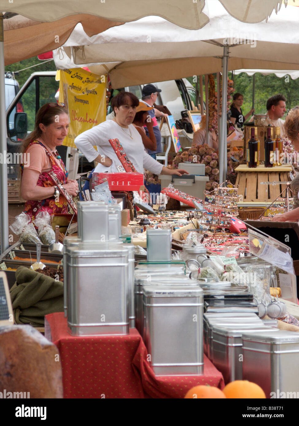 Food and local produce stand at a local fair in the south of France ...