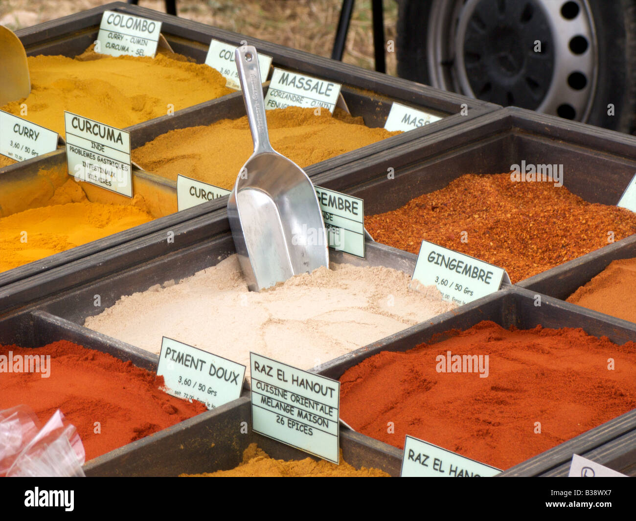 Assorted spice on a stand at a local fair in the south of France, Var ...