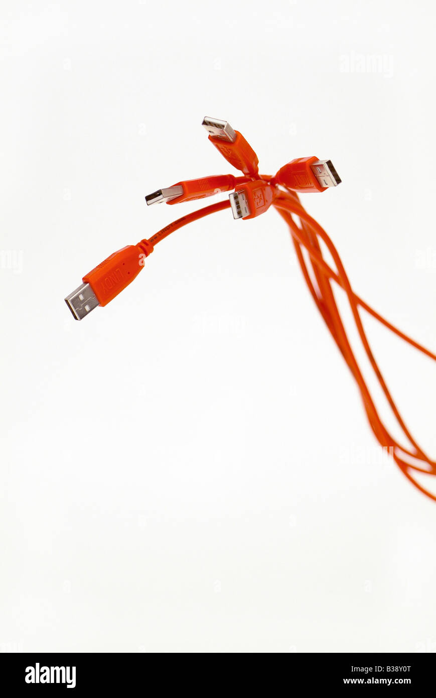 Four entwined red USB-2 computer cables on a white ground Stock Photo ...