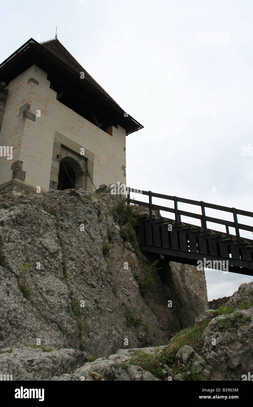 Chained bridge to the Ancient castle Vishegrad on Danube bend Hungary ...