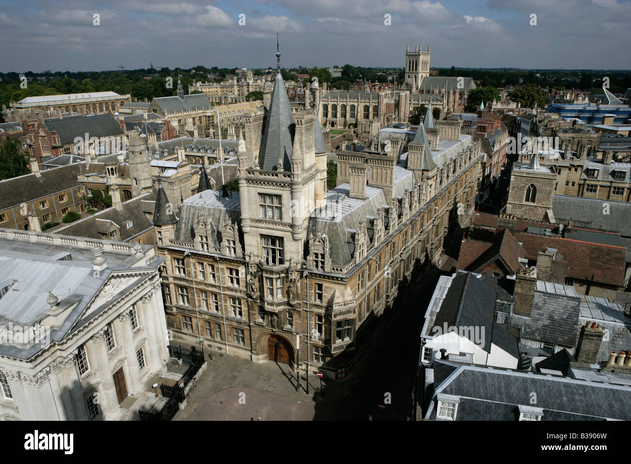 City of Cambridge, England. Aerial view of Gonville and Caius College ...