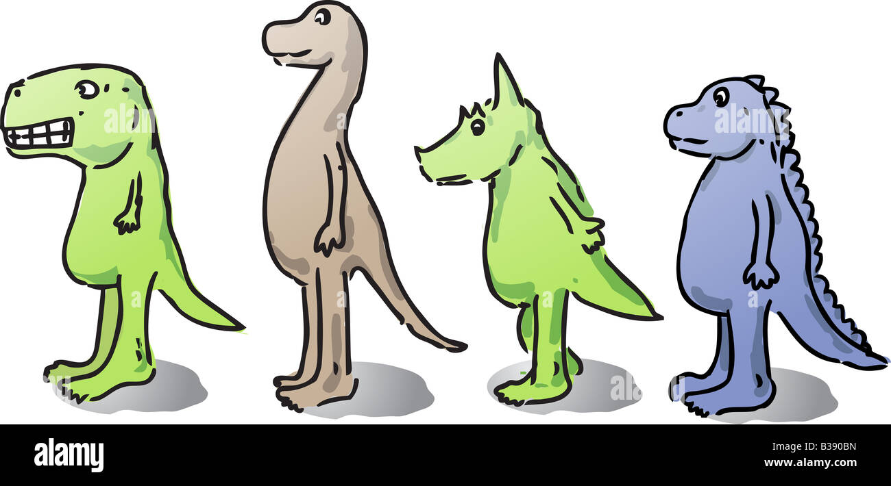 Cute cartoon dinosaurs hand drawn comic illustrations Stock Photo - Alamy