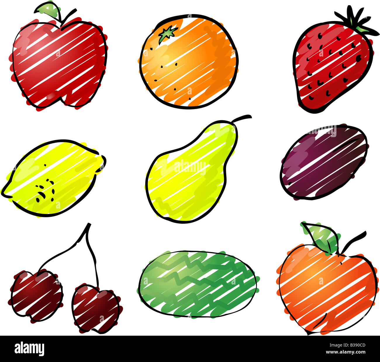 Illustration of fruits hand drawn look rough sketchy coloring Stock ...