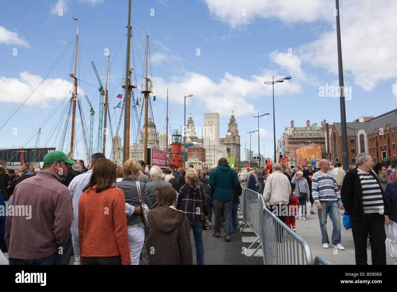 Liverpool Merseyside England UK Long queue of people on Strand Street ...