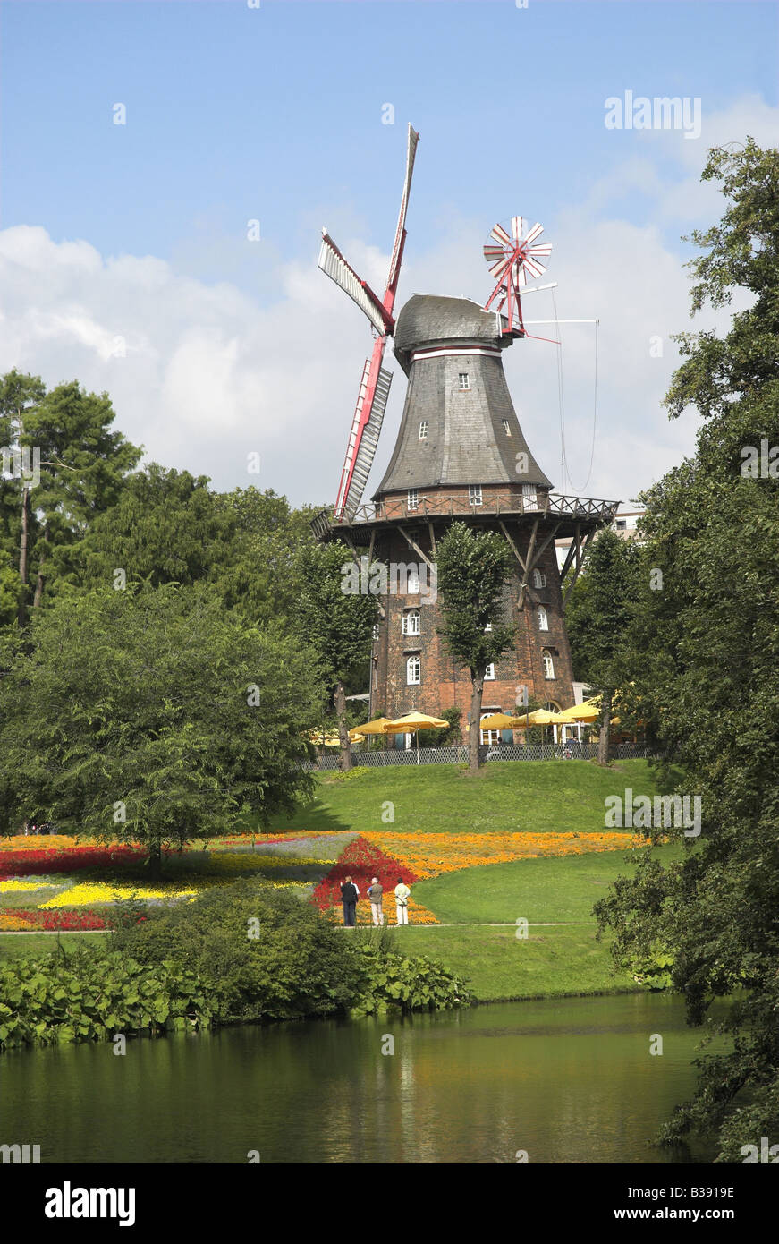 Windmill am Wall and the medieval moat, Wallenlagen city park, Bremen ...