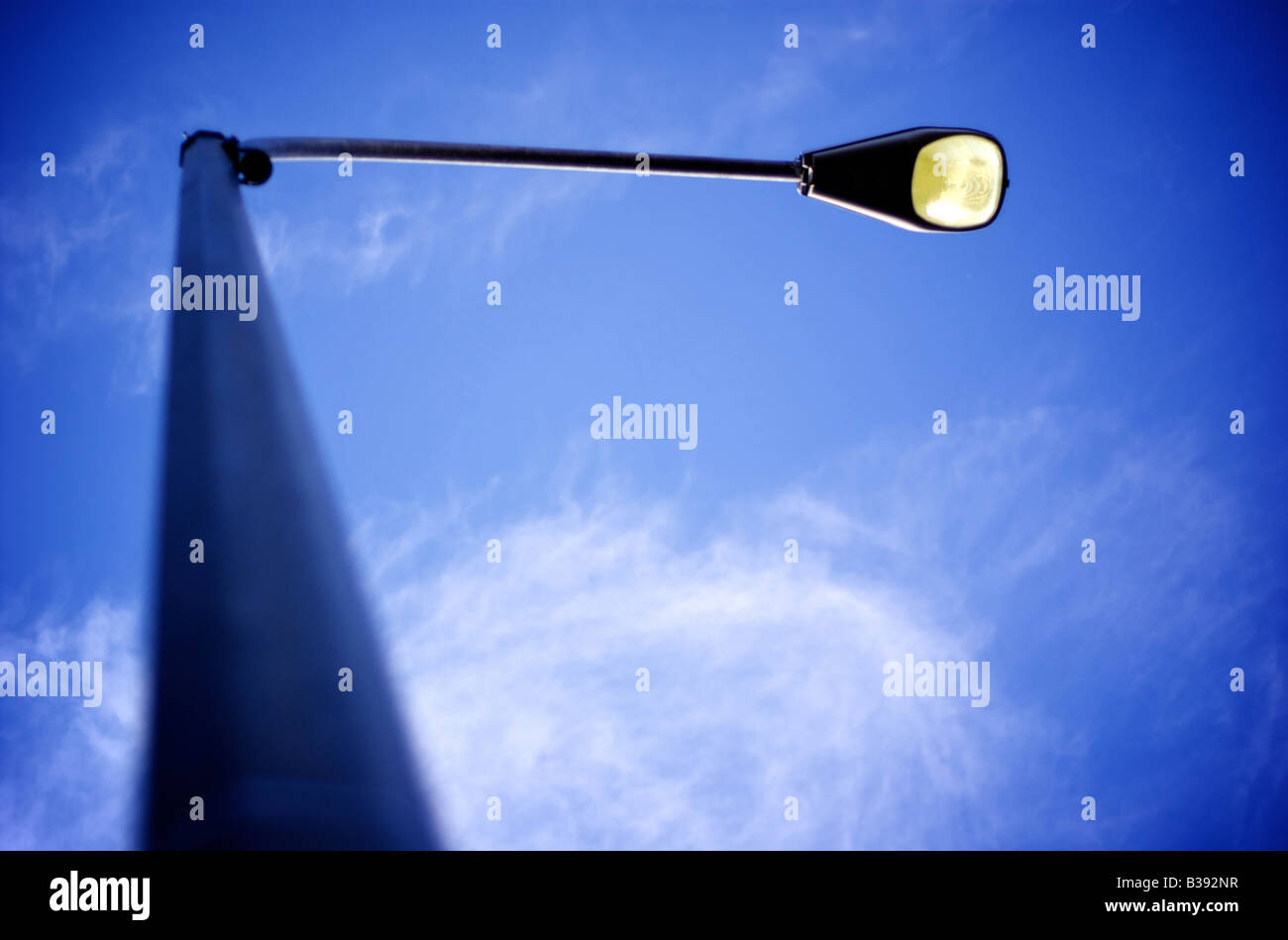 View looking up at an illuminated urban street light in Brooklyn, New ...