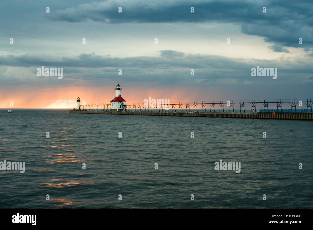 Lighthouse in St. Joseph, MI at sunset before a storm Stock Photo - Alamy