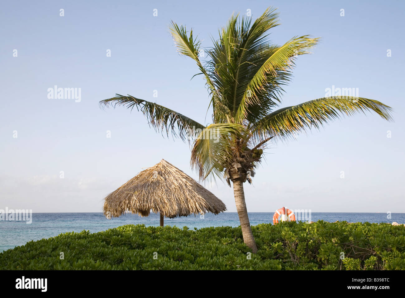 Tropical palm leaf hut overlooking the Caribbean oceanvacations Stock ...