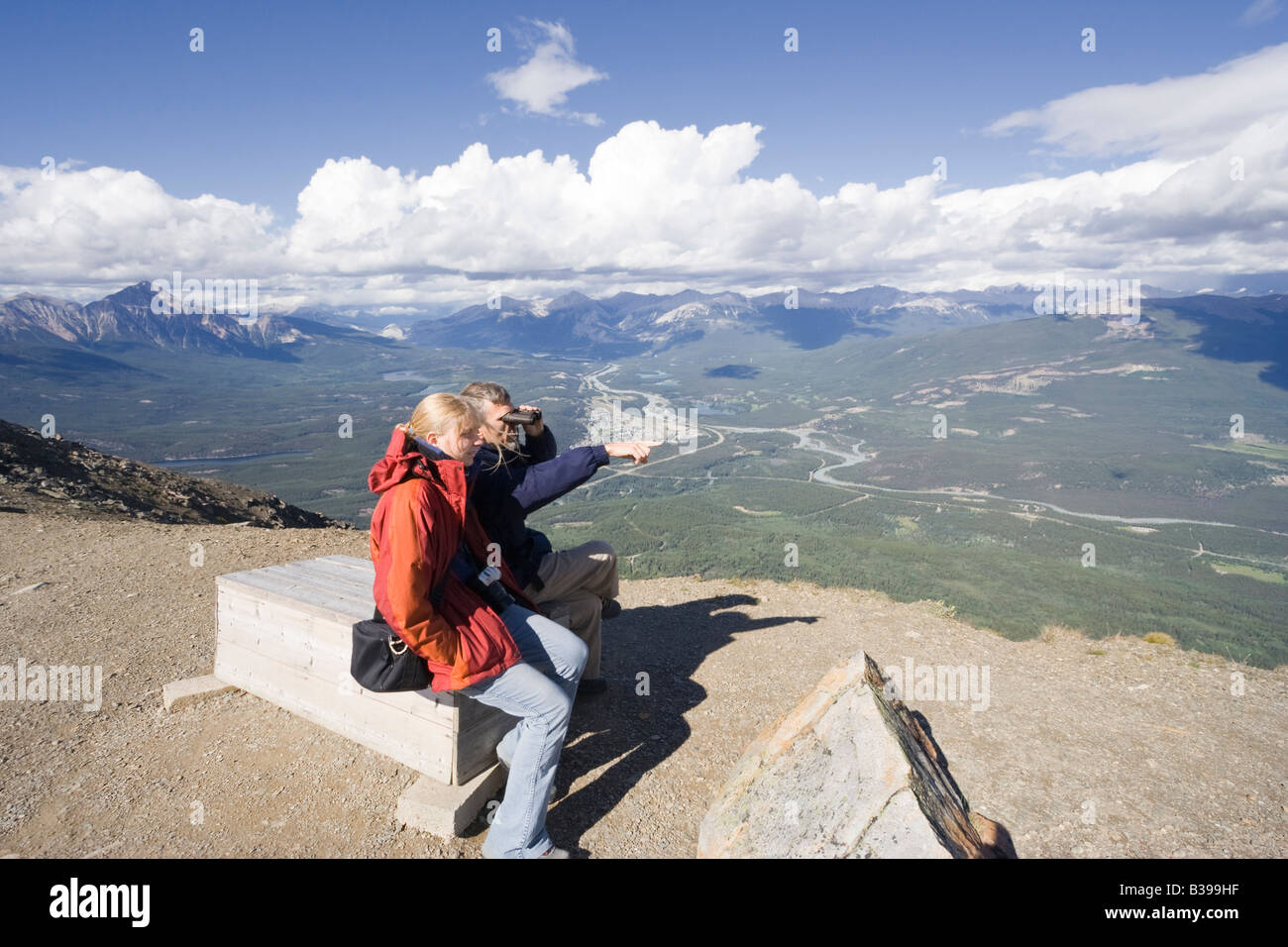 family having a break on the top of a mountain - mount whistler, jasper ...