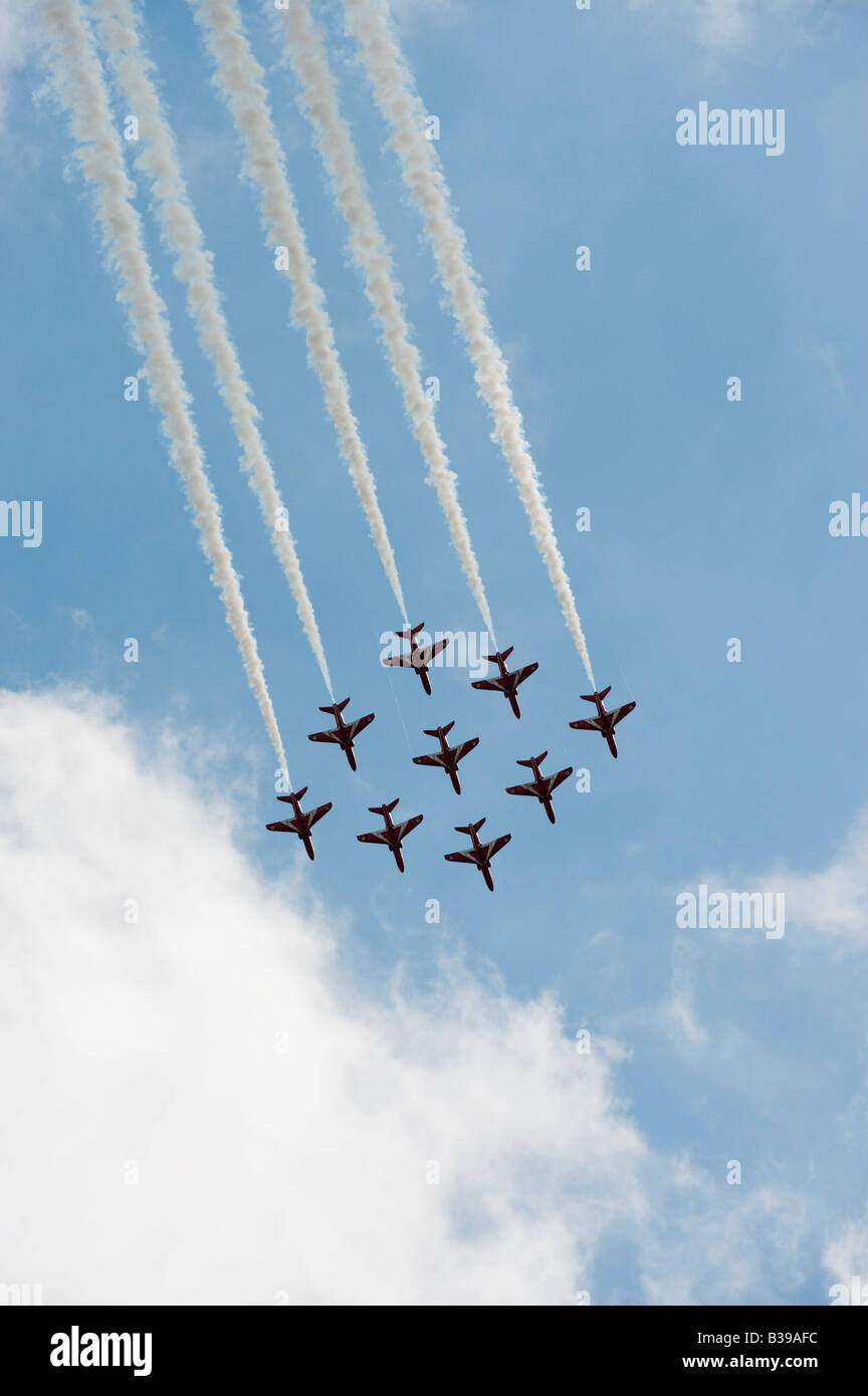 Royal Air Force Aerobatic Team, The Red Arrows with smoke trails Stock ...