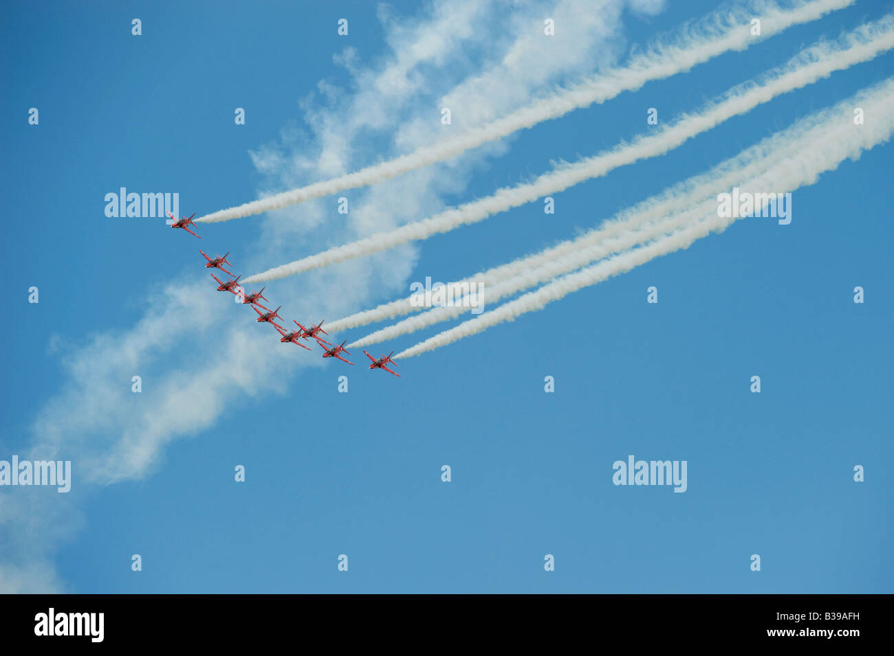 Royal Air Force Aerobatic Team, The Red Arrows with smoke trails Stock ...