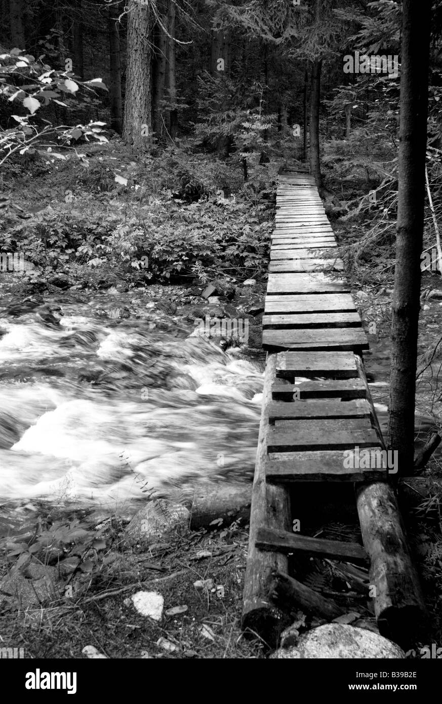 Scenic old wooden bridge Black and White Stock Photos & Images - Alamy
