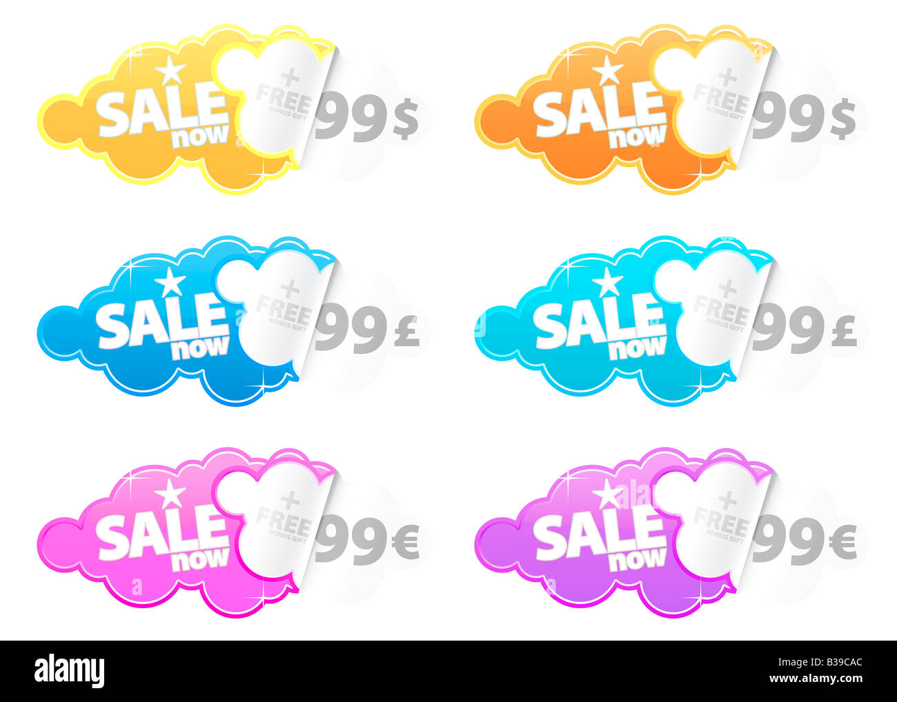 Vector illustration of retro peeling stickers with sale text and space ...