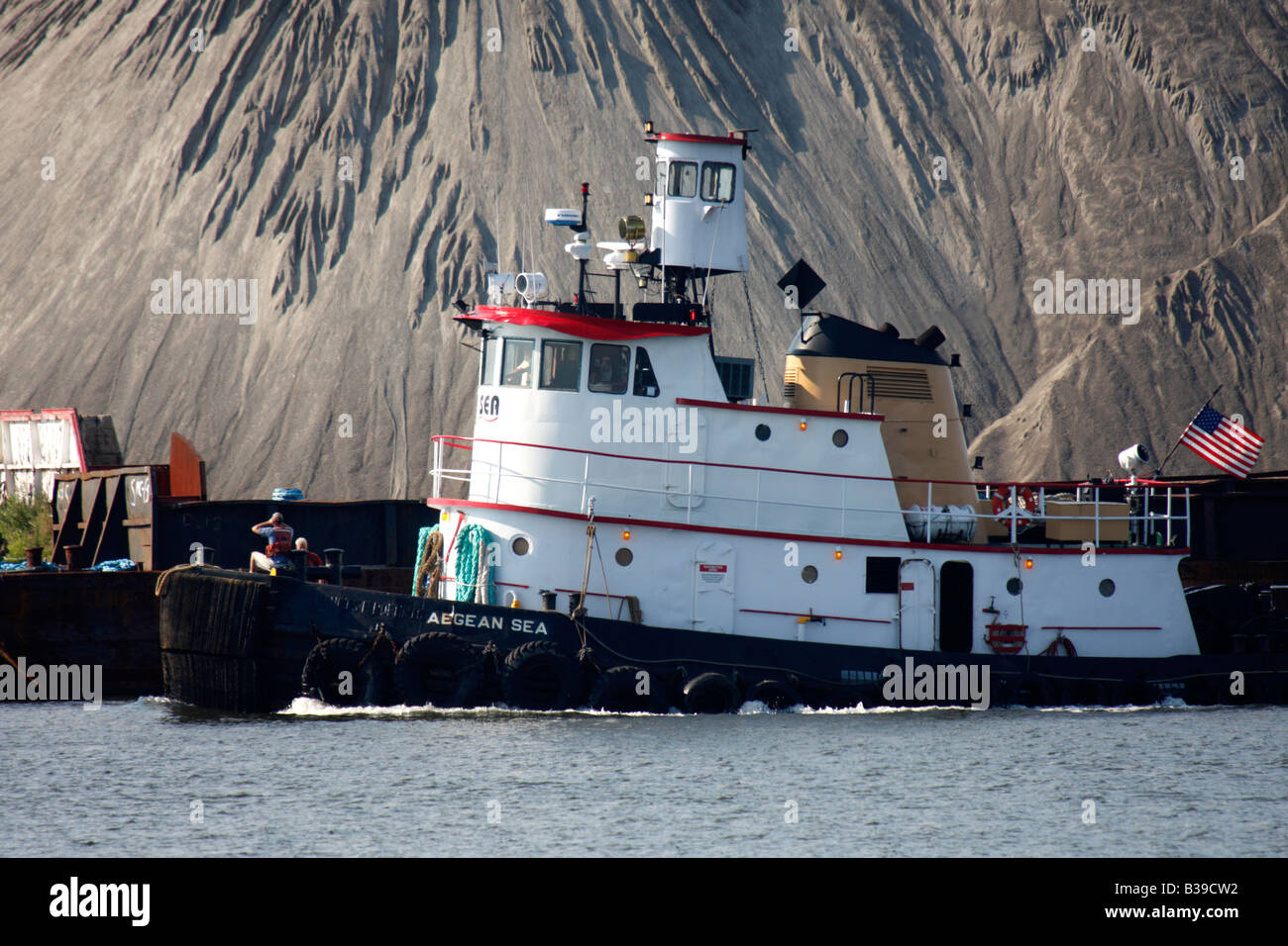 A tugboat with American Flag on Raritan Bay, NJ Stock Photo - Alamy