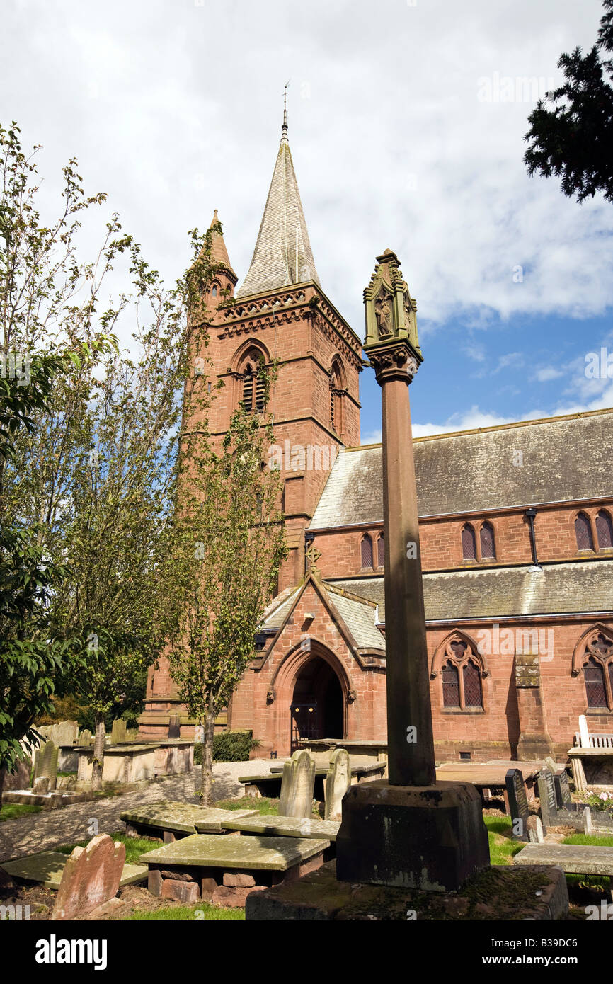 UK Cheshire Aldford St John the Baptist Church ancient churchyard cross ...
