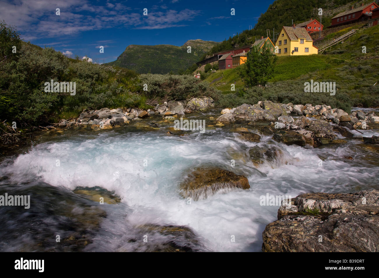 Beautiful landscapes Norwegian Mountain stream running over rocks with ...