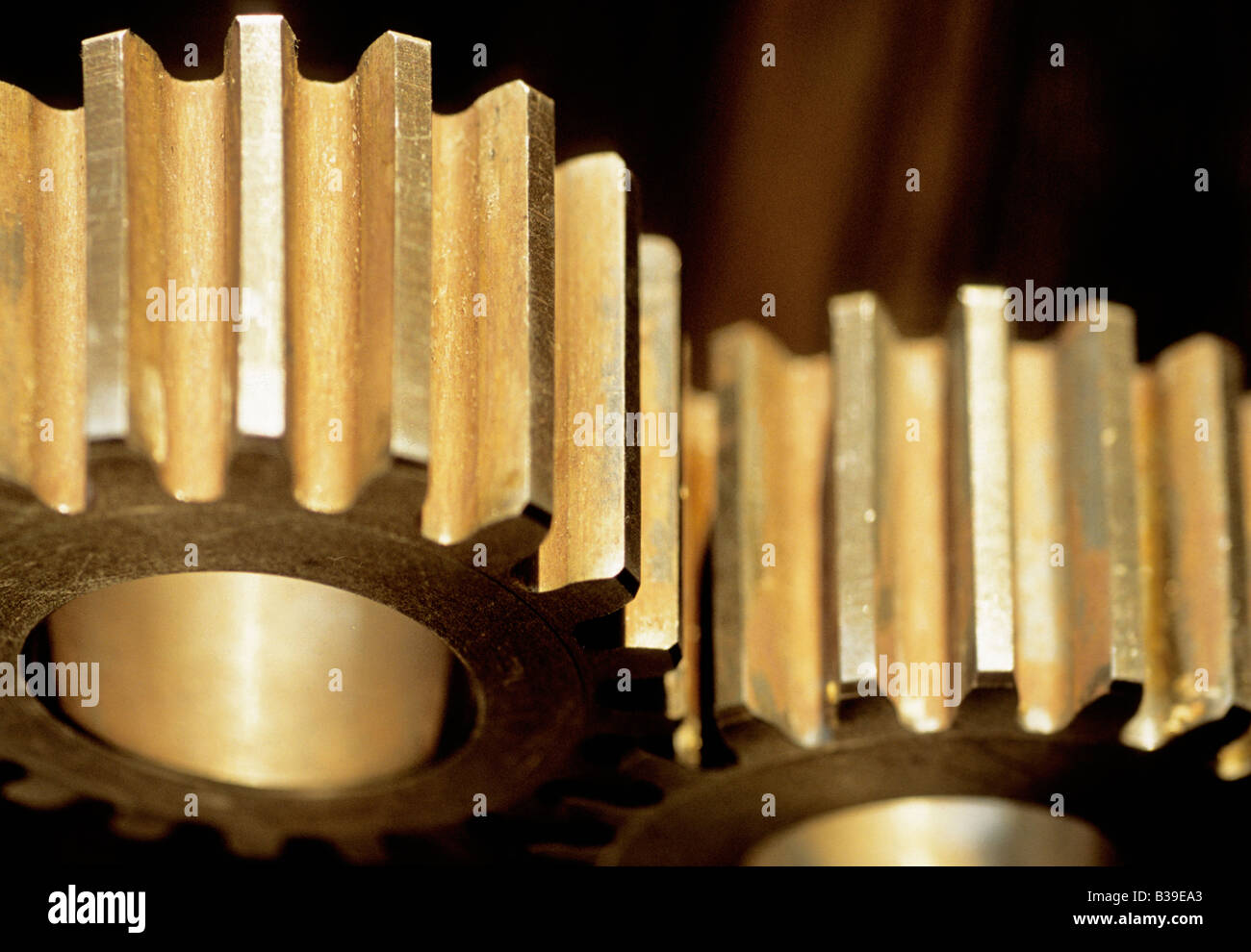 Industrial gears interlocked. Heavy metal mechanical parts joined ...