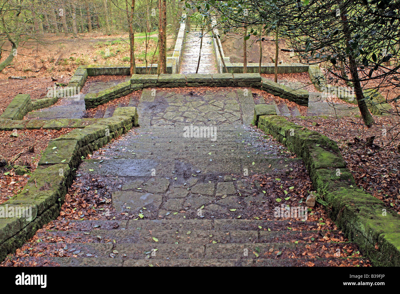 Steps leading down a hill, Rivington Pike, in Bolton, UK Stock Photo ...