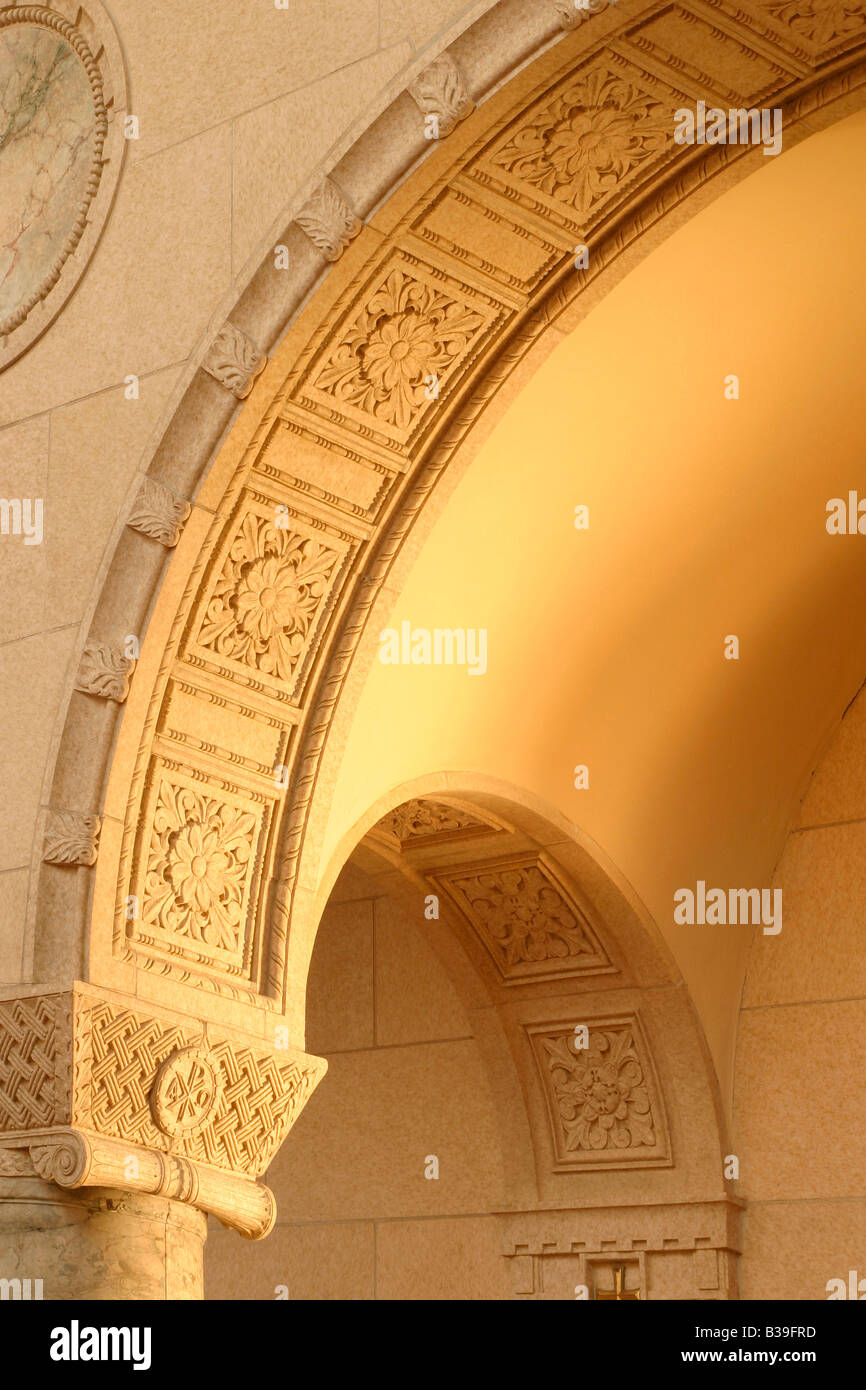 Golden light illuminate inside monastery architectural detail Stock ...