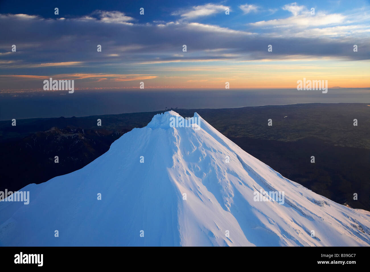First Light on Summit of Mt Taranaki Mt Egmont Taranaki North Island ...