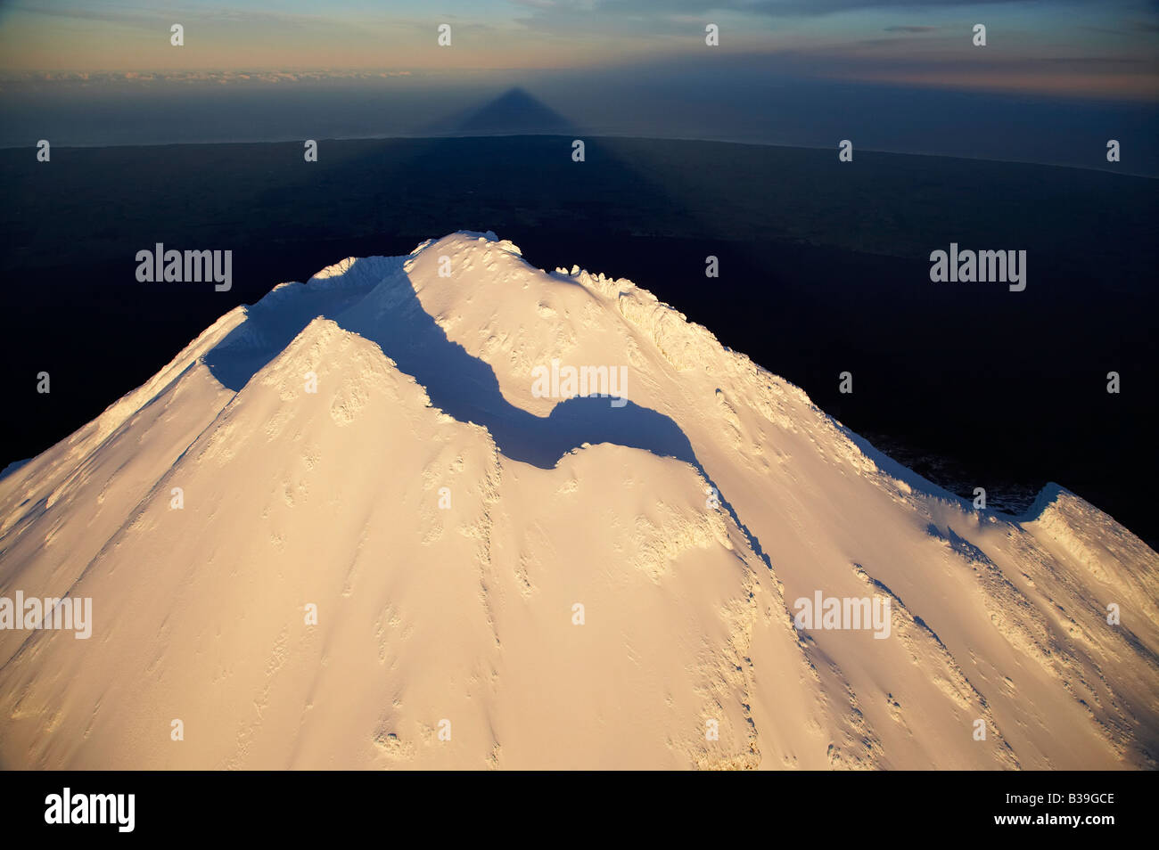 First Light on Summit of Mt Taranaki Mt Egmont and Shadow Taranaki ...