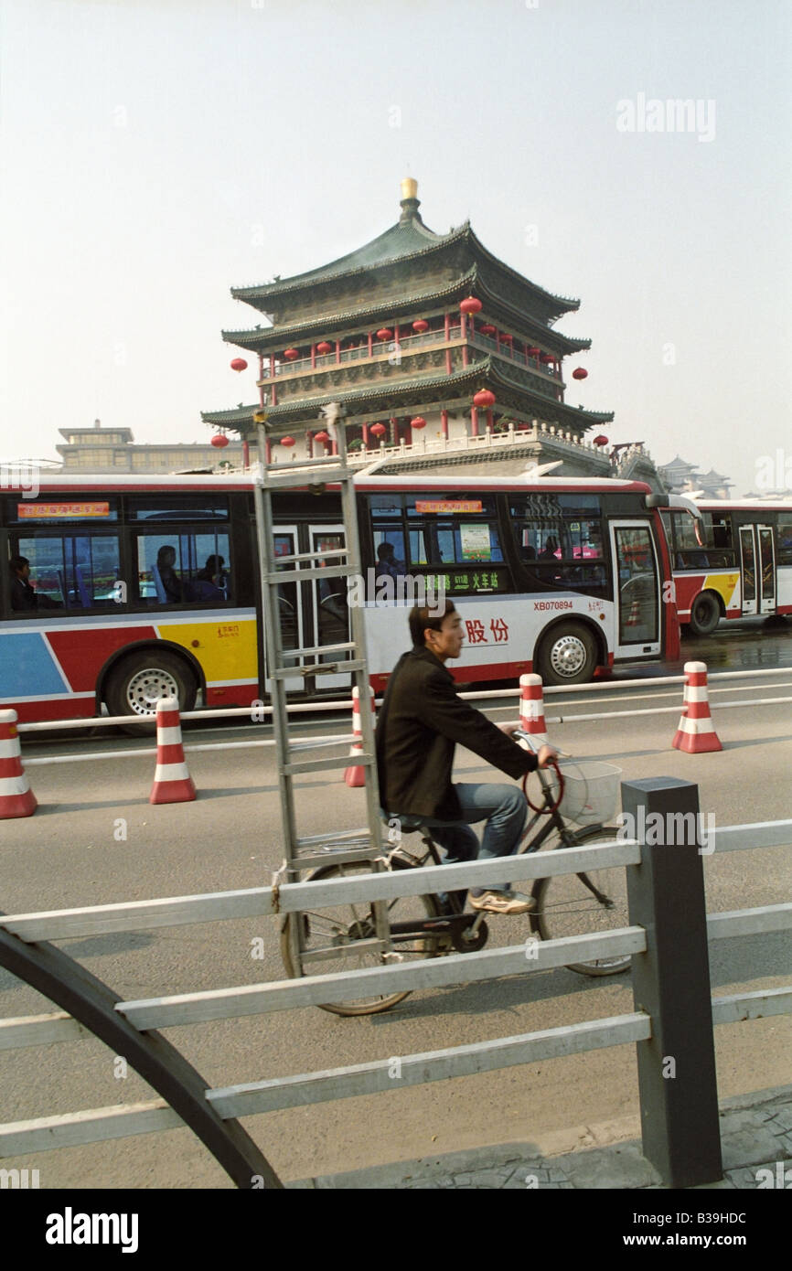 Cycles and cars in downtown Xian Stock Photo - Alamy