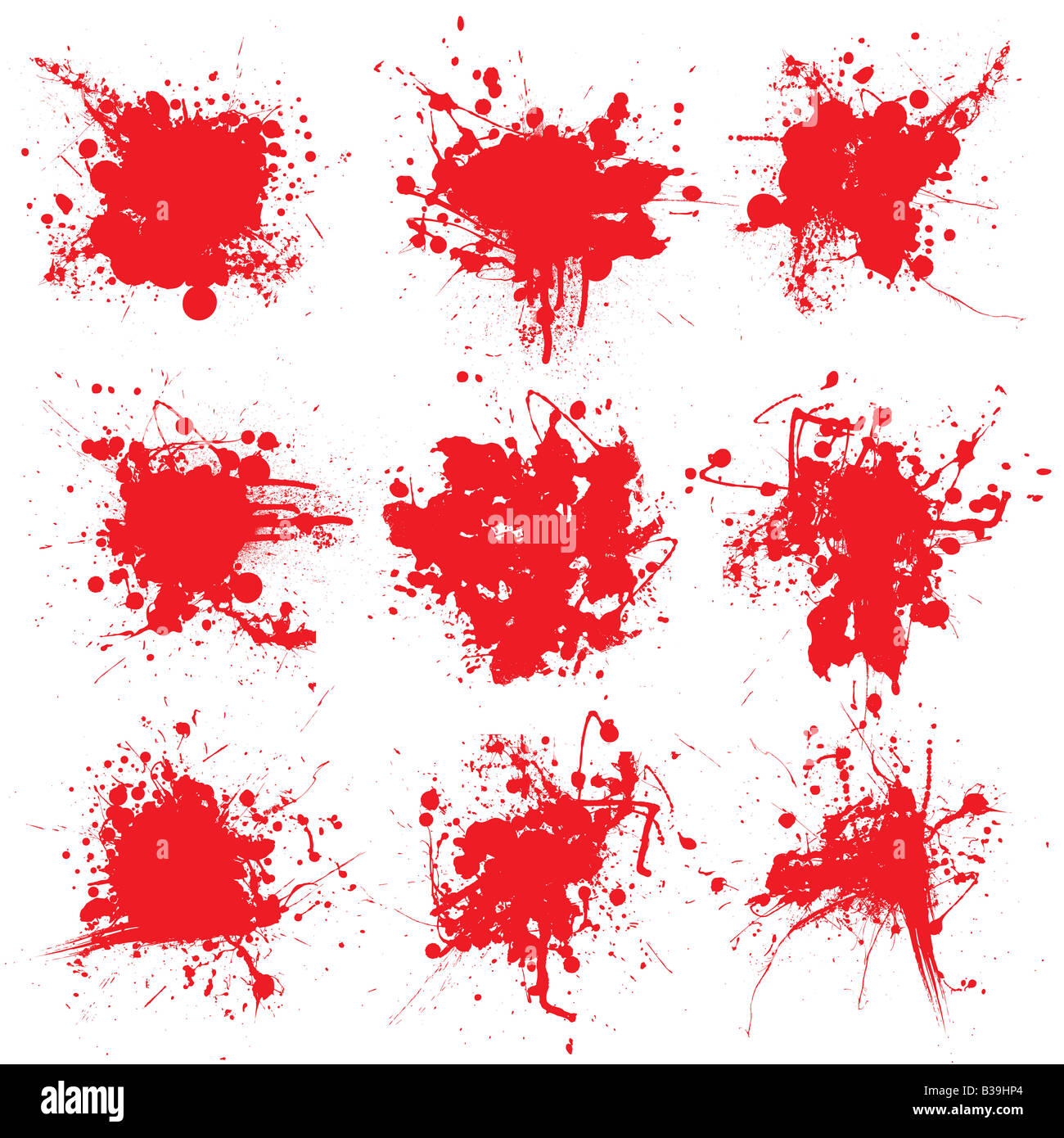 Collection of nine blood splats on a white background Stock Photo - Alamy