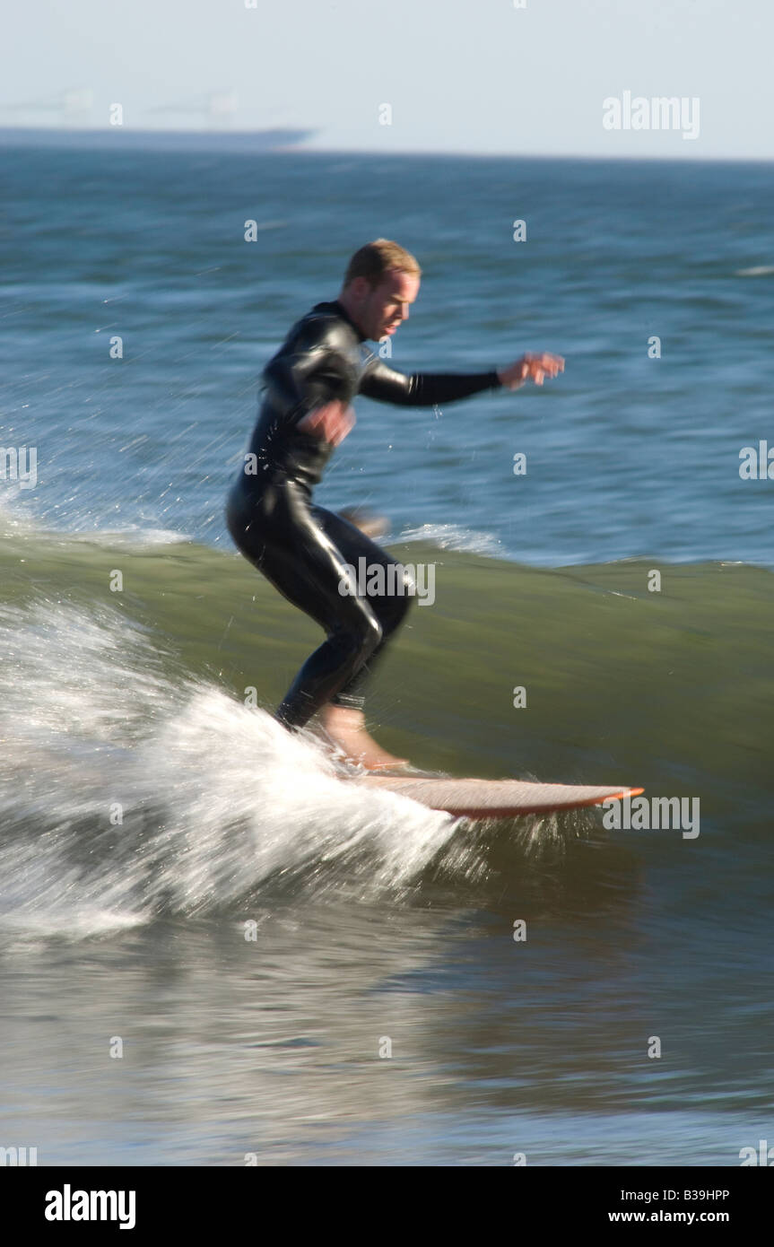 Longboarder Surfing Langland Bay Gower Stock Photo - Alamy
