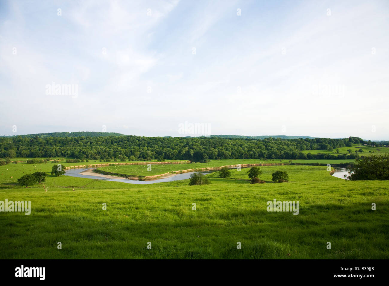 River Severn meanders and loops in meadows near Leighton Ironbridge on ...
