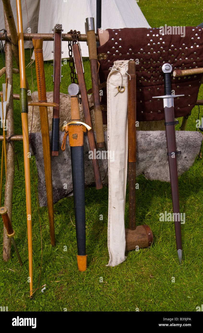 Display of weapons at Skenfrith Medieval Fun Day Monmouthshire Wales UK ...