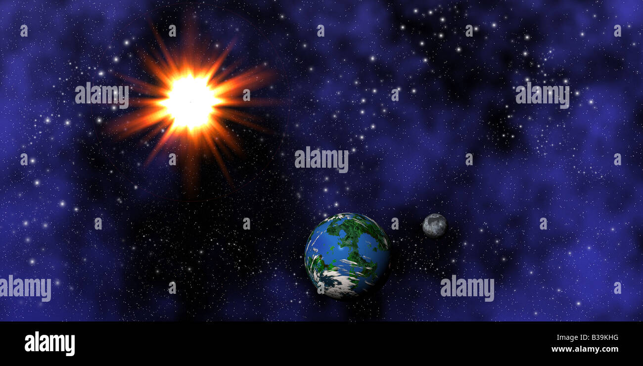 Fictional composition of the Earth Moon and Sun Stock Photo - Alamy