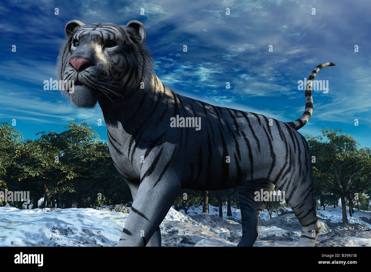 Computer Illustration Of A Snow Tiger Walking Stock Photo - Alamy