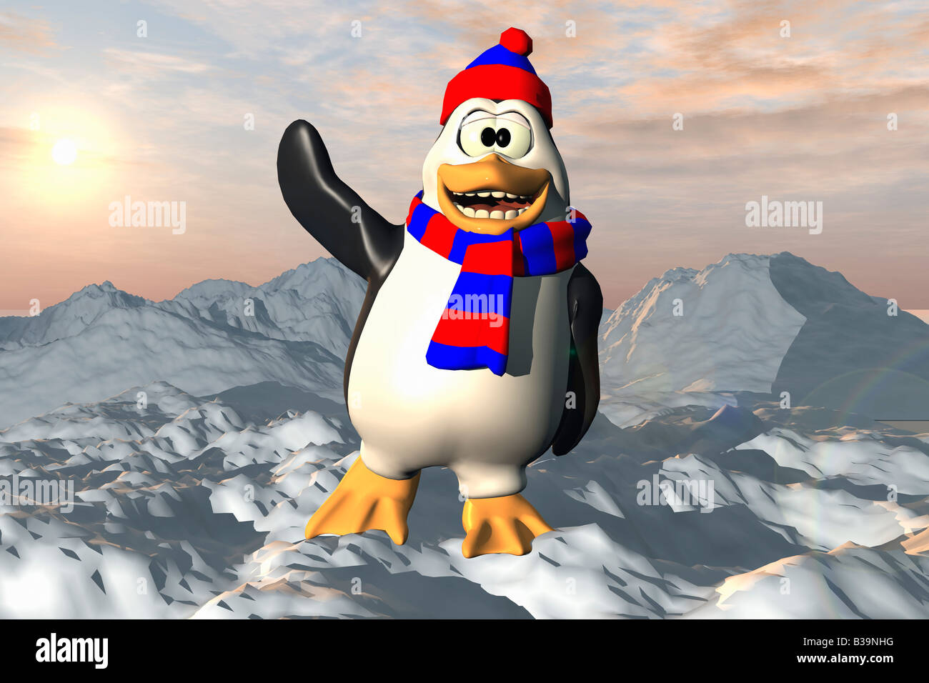 Cartoon Illustration Of A Penguin Waving Stock Photo - Alamy