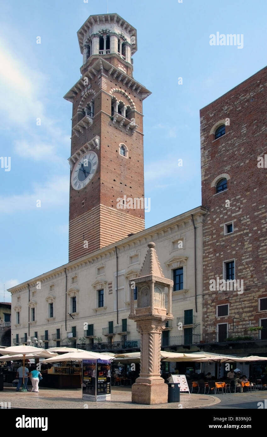 Piazza delle Erbe with tower Stock Photo - Alamy