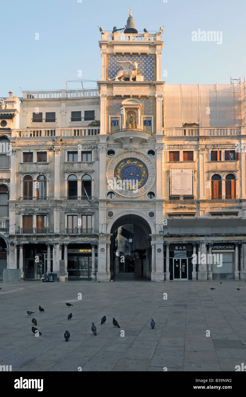 Torre dell'Orologio,clock tower,St Marks Square,Venice at Sunrise Stock ...